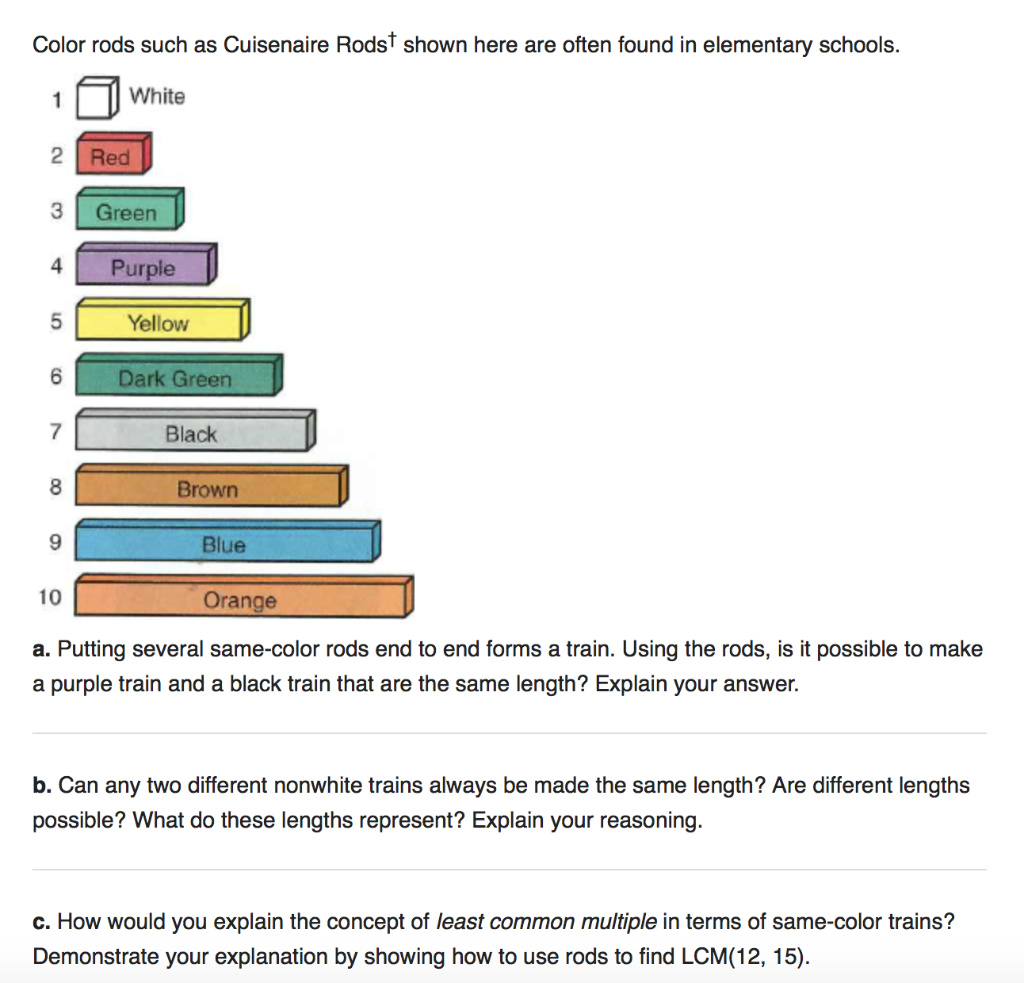Solved Color rods such as Cuisenaire Rods shown here are | Chegg.com