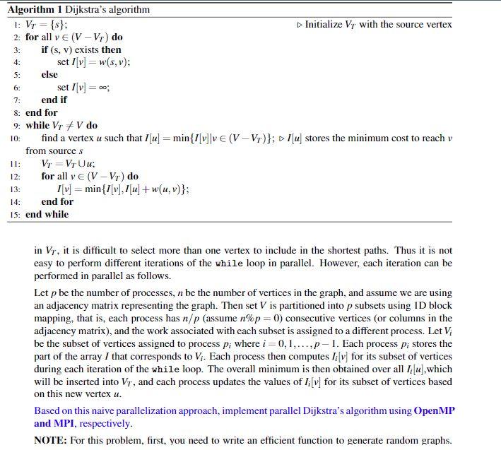 Mini-project two: Parallelization of Dijkstra's | Chegg.com