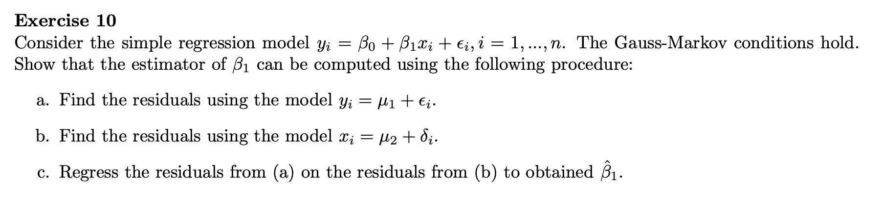 Solved Exercise 10 Consider the simple regression model | Chegg.com