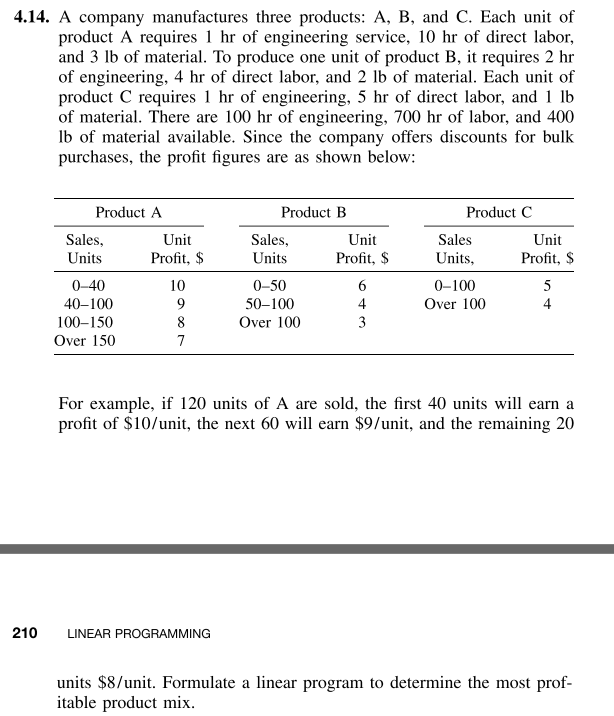Solved 4.14. A company manufactures three products: A, B, | Chegg.com