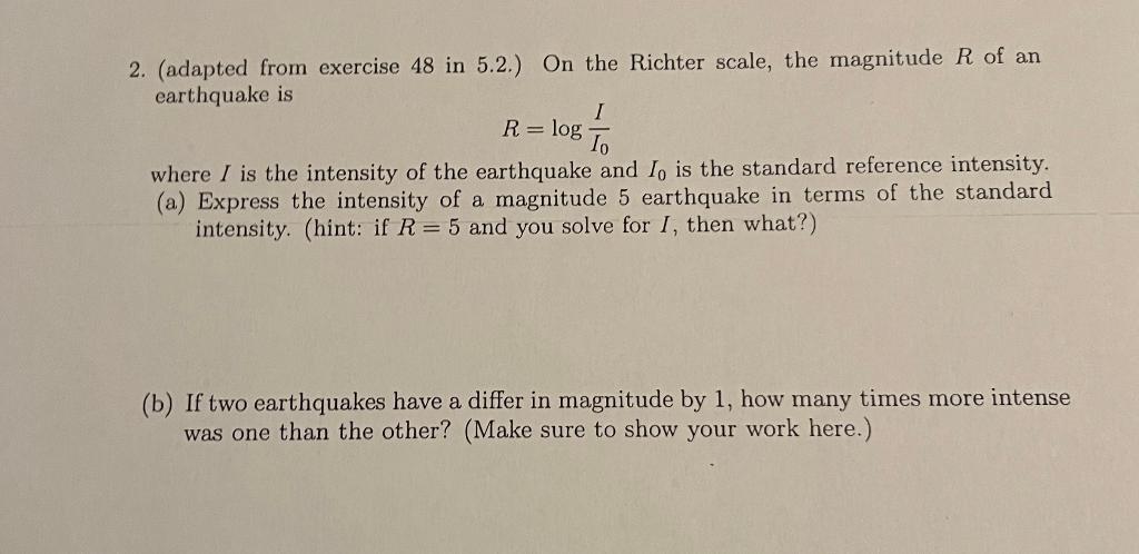 Solved (adapted from exercise 48 in 5.2.) On the Richter | Chegg.com