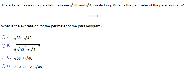 Solved The adjacent sides of a parallelogram are 50 and 48 | Chegg.com
