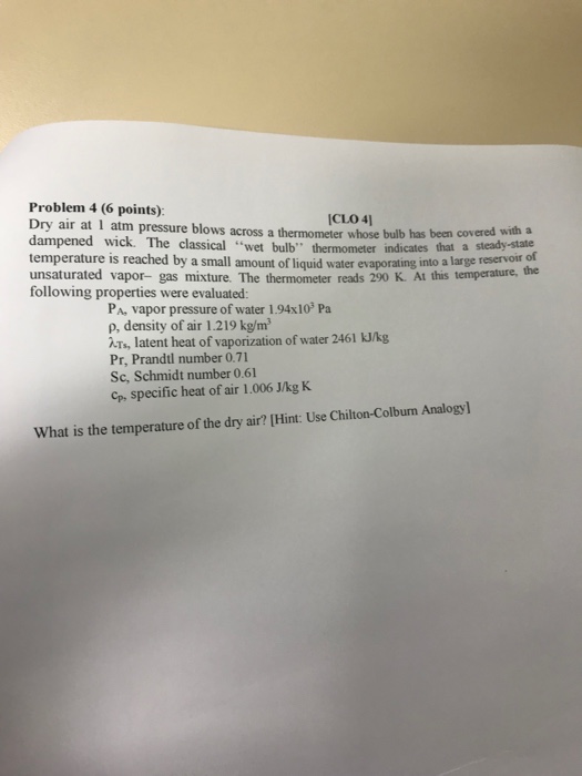 Solved Problem 4 (6 points): Dry air at 1 atm pressure | Chegg.com