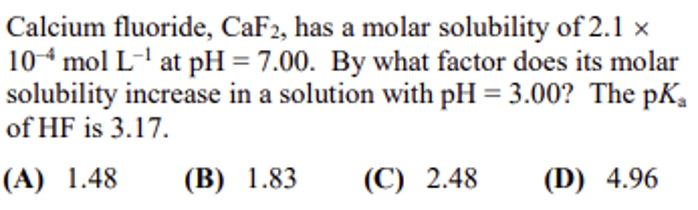 Solved Calcium fluoride, CaF2, ﻿has a molar solubility | Chegg.com