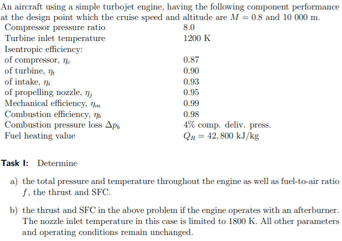 Solved An aircraft using a simple turbojet engine, having | Chegg.com