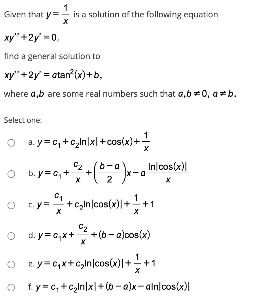 Solved 1 Given that y=- Х is a solution of the following | Chegg.com