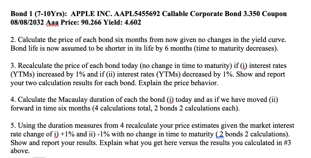 Bond 1 (7-10Yrs): APPLE INC. AAPL5455692 Callable | Chegg.com