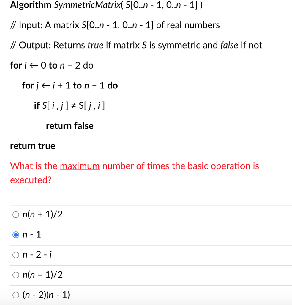 Solved Algorithm Symmetric Matrix( S[O...n - 1,0...n - 1]) | Chegg.com
