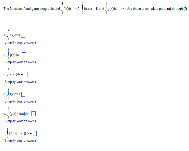Solved The functions f ﻿and g ﻿are integrable and | Chegg.com