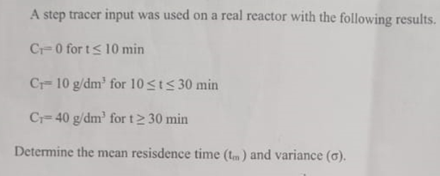 Solved A step tracer input was used on ﻿a real reactor with | Chegg.com