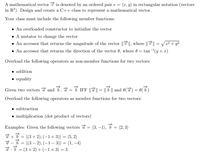 Solved A mathematical vector 7 is denoted by an ordered pair | Chegg.com