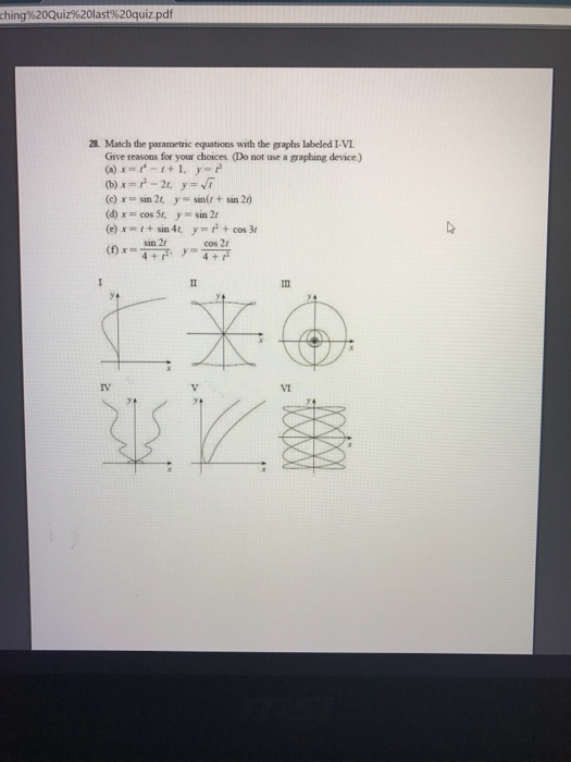 Solved Match the parametric equations with the graphs | Chegg.com