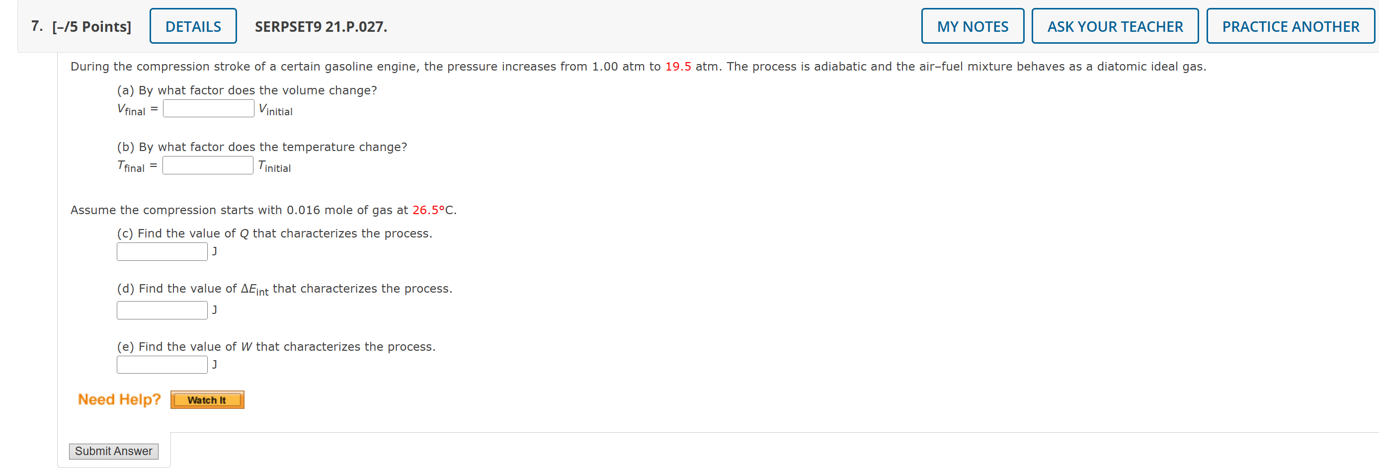 Solved During the compression stroke of a certain gasoline | Chegg.com