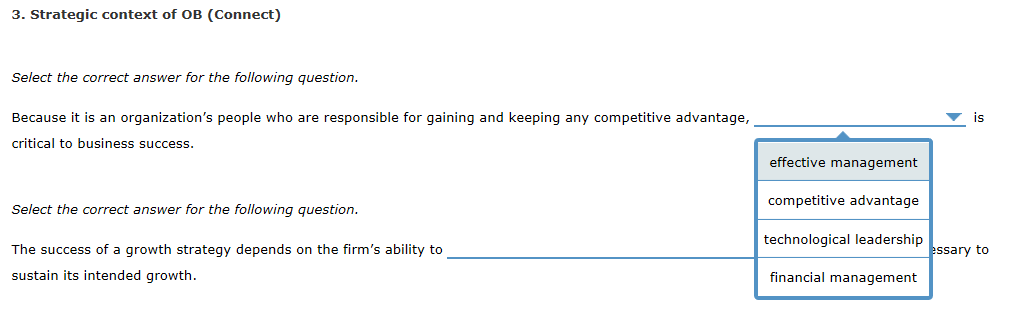 Solved 3. Strategic context of OB (Connect) Select the | Chegg.com
