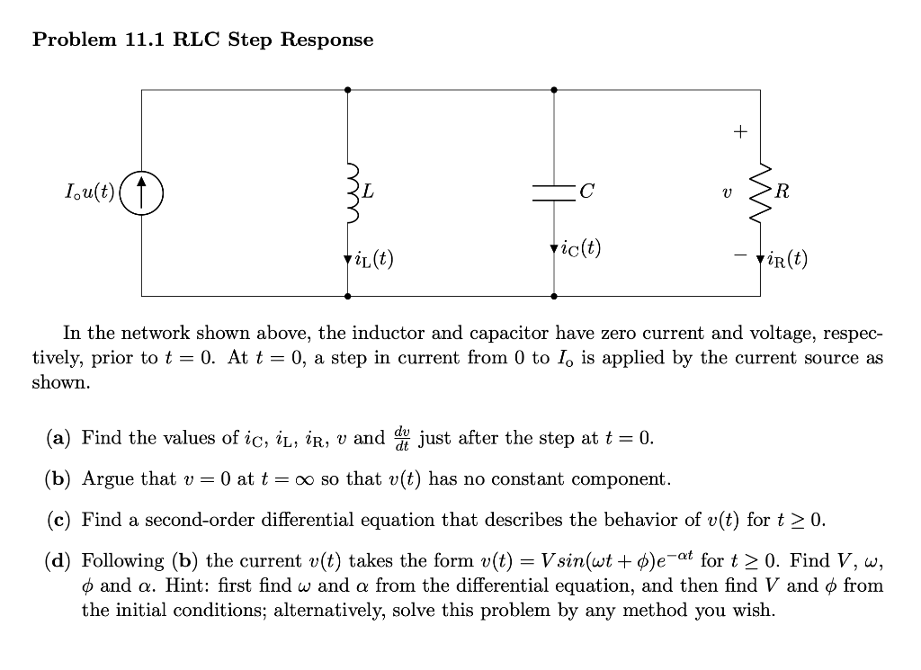 Solved Problem 11.1 RLC Step Response + Lou(t) (1) с V 'R | Chegg.com