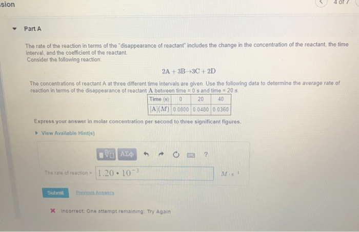 Solved Part B The rate of the reaction in terms of the | Chegg.com