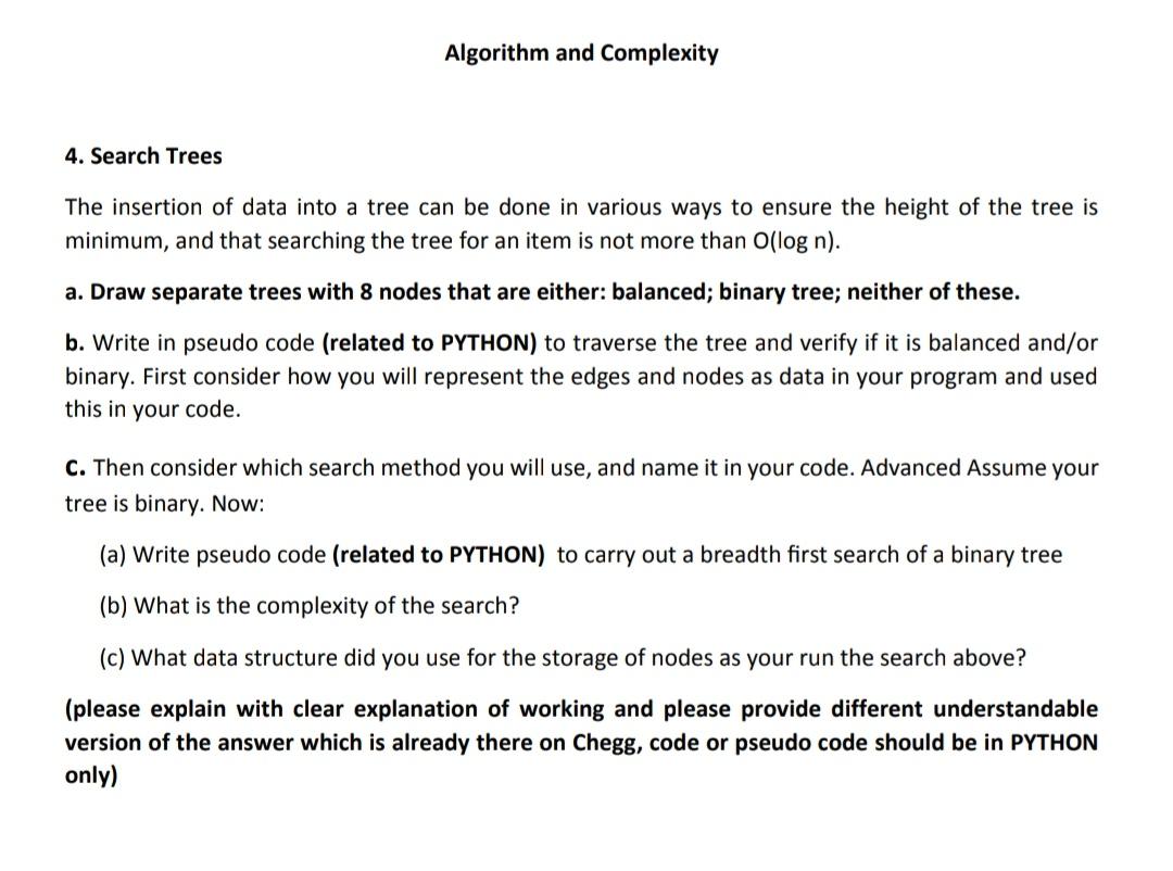 Solved Algorithm and Complexity 4. Search Trees The | Chegg.com