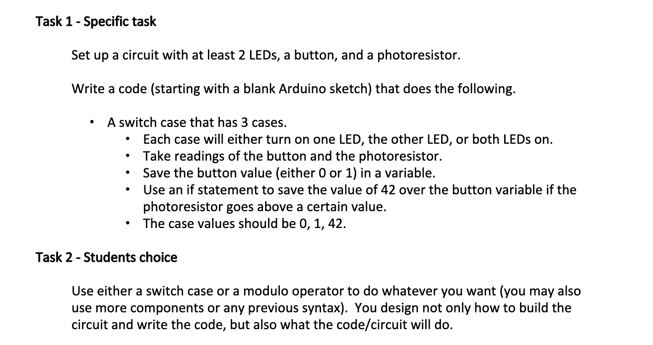 Solved Task 1 - Specific task Set up a circuit with at least | Chegg.com
