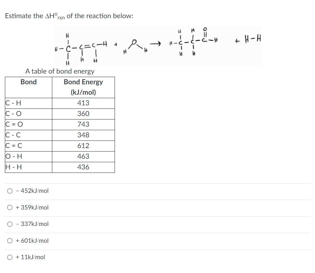 Solved Estimate the ΔH∘rxn of the reaction below: A table of | Chegg.com