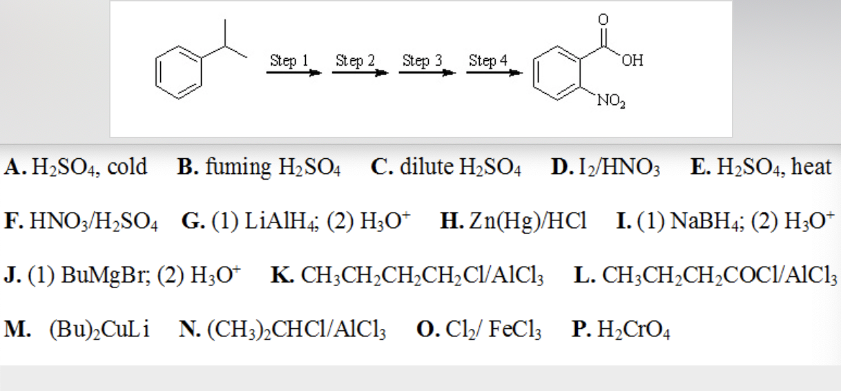 Solved Step 1 Step 2 Step 3 Step 4 ОН NO2 A.H2SO4, cold B. | Chegg.com