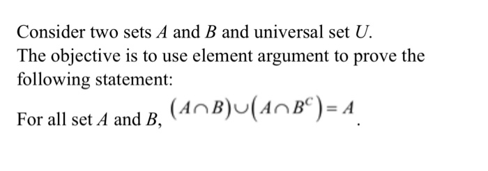Solved Consider two sets A and B and universal set U. The | Chegg.com Solved Consider two sets A and B and universal set U. The | Chegg.com
