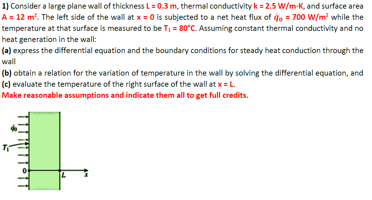 Solved = 1) Consider a large plane wall of thickness L = 0.3 | Chegg.com