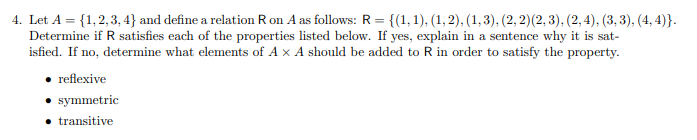 Solved 4. Let A = {1,2,3,4} and define a relation Ron A as | Chegg.com