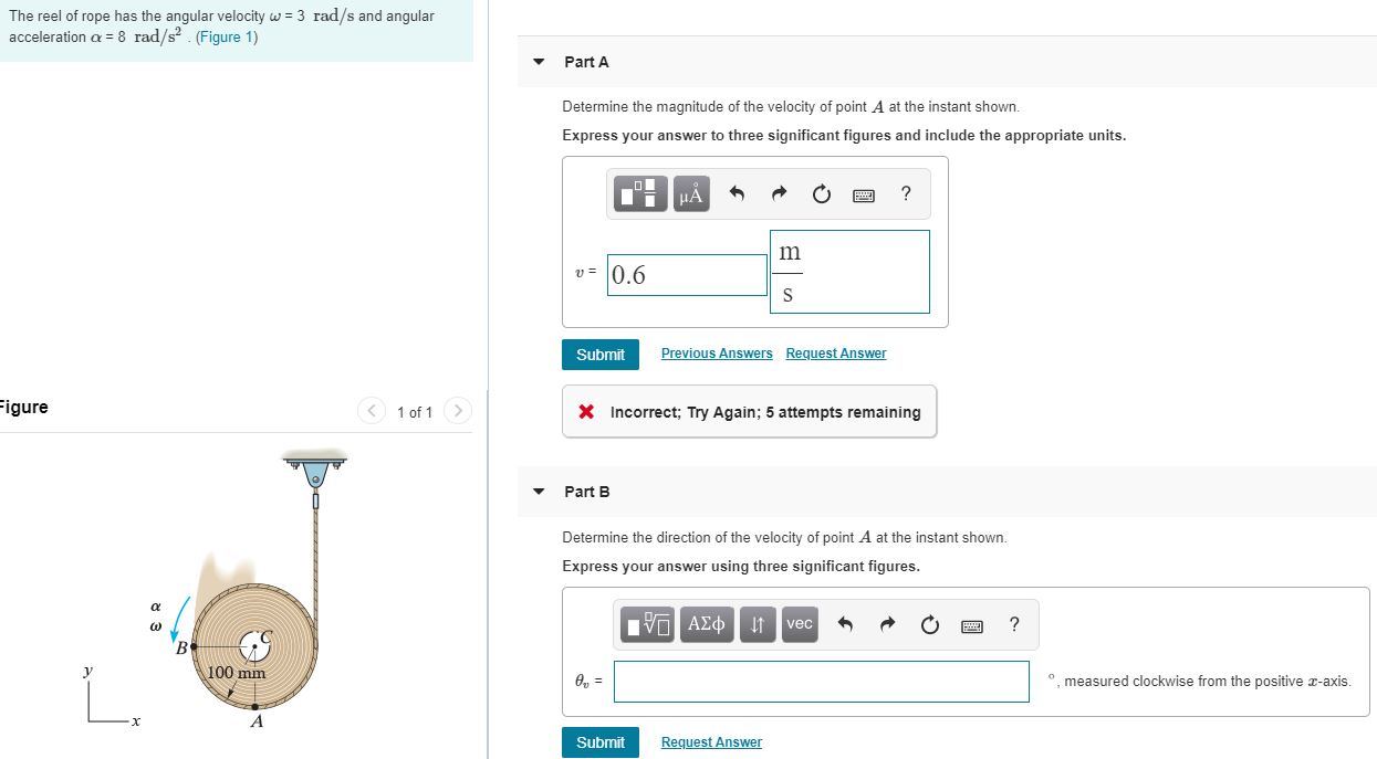 Solved The reel of rope has the angular velocity w = 3 rad/s | Chegg.com