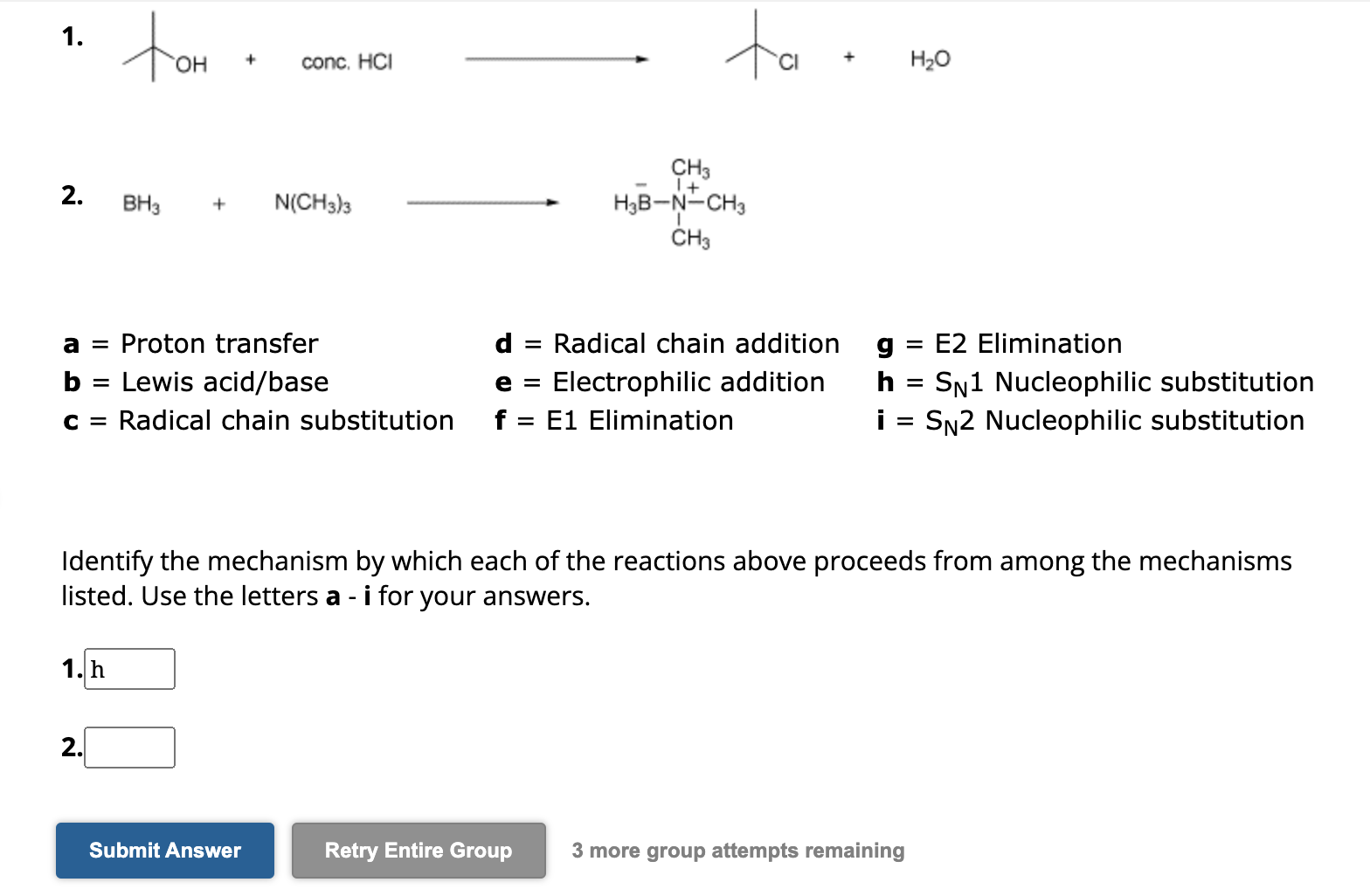 Solved 1. 2. a= Proton transfer b= Lewis acid/base c= | Chegg.com