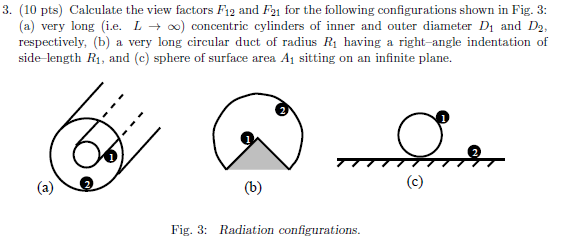 Solved 3. (10 pts) Calculate the view factors F12 and F21 | Chegg.com