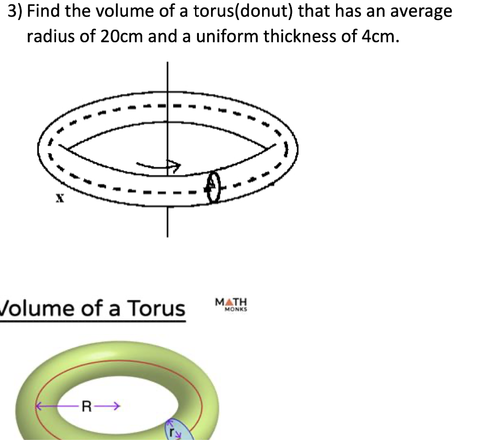 Solved 3) Find the volume of a torus(donut) that has an | Chegg.com