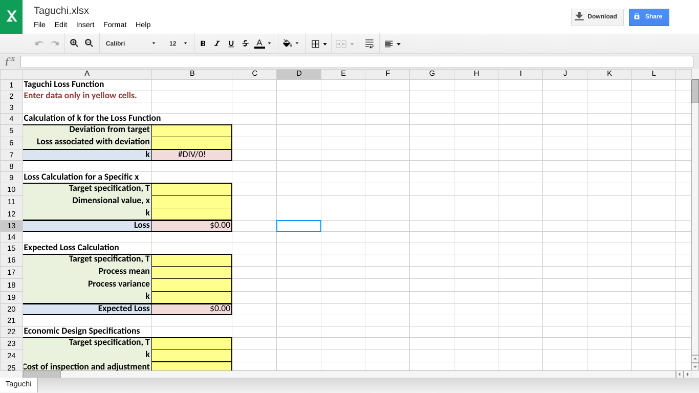 Solved X Taguchi.xlsx File Edit Insert Download @ Share | Chegg.com