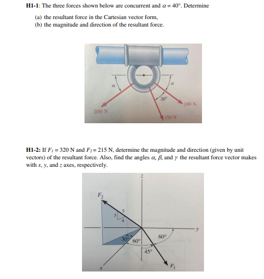 Solved H1-1: The three forces shown below are concurrent and | Chegg.com