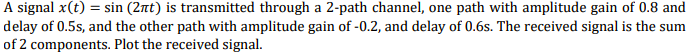 Solved A signal x(t)=sin(2πt) is transmitted through a | Chegg.com
