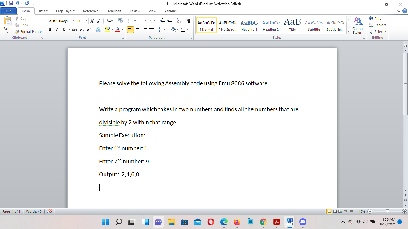 Solved Please solve the Assembly code using Emu 8086 | Chegg.com