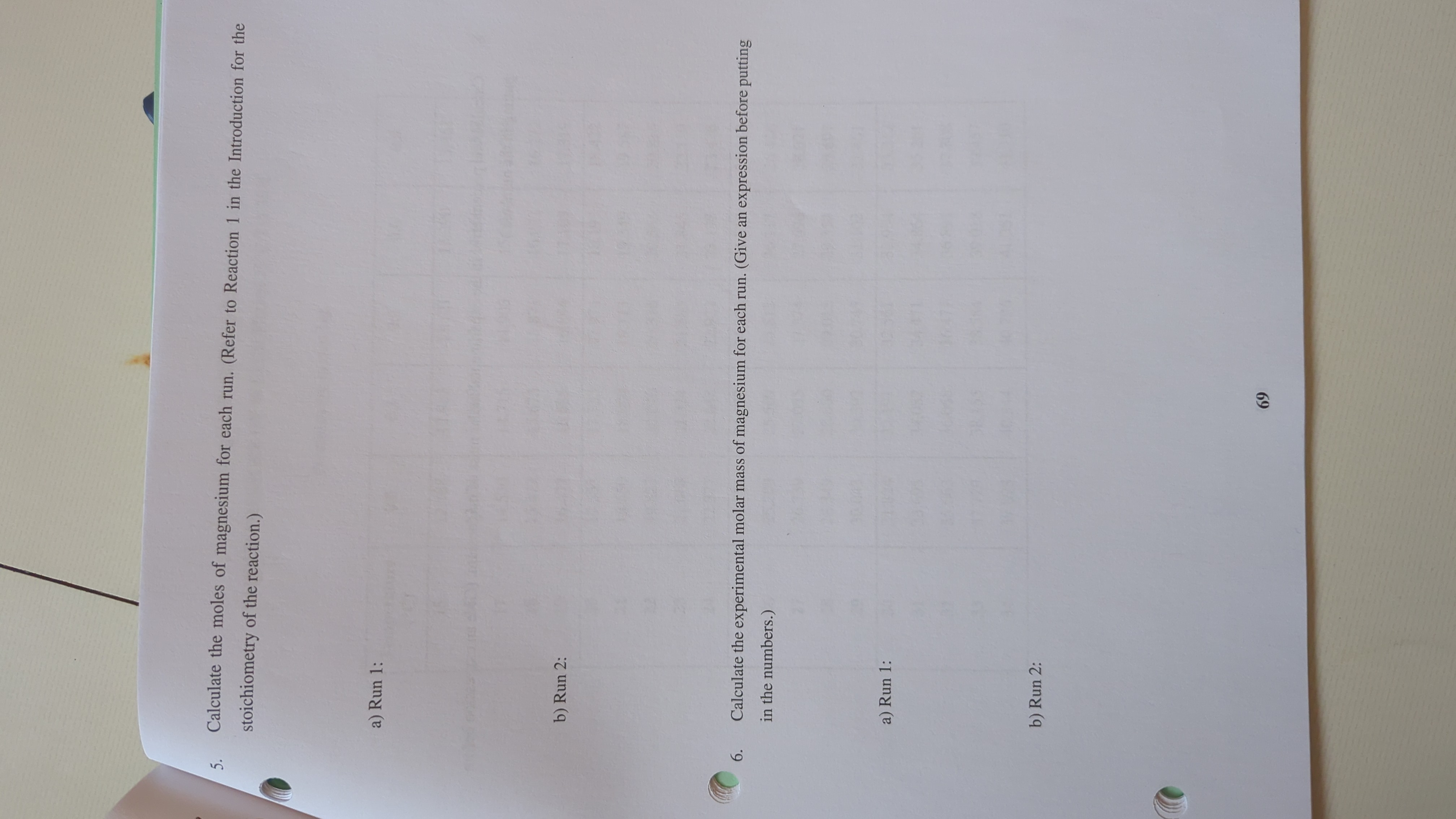 Solved Atmospheric pressure: Room temperature: Table 1. Data | Chegg.com