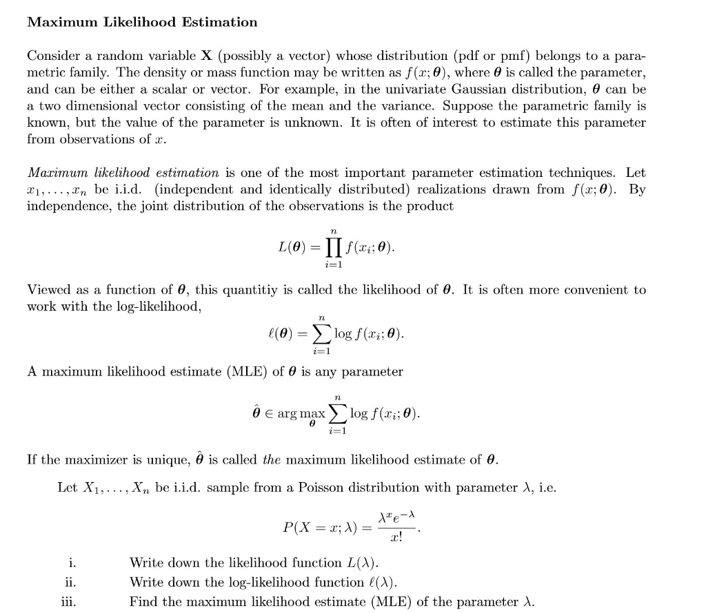 Solved Maximum Likelihood Estimation Consider a random | Chegg.com