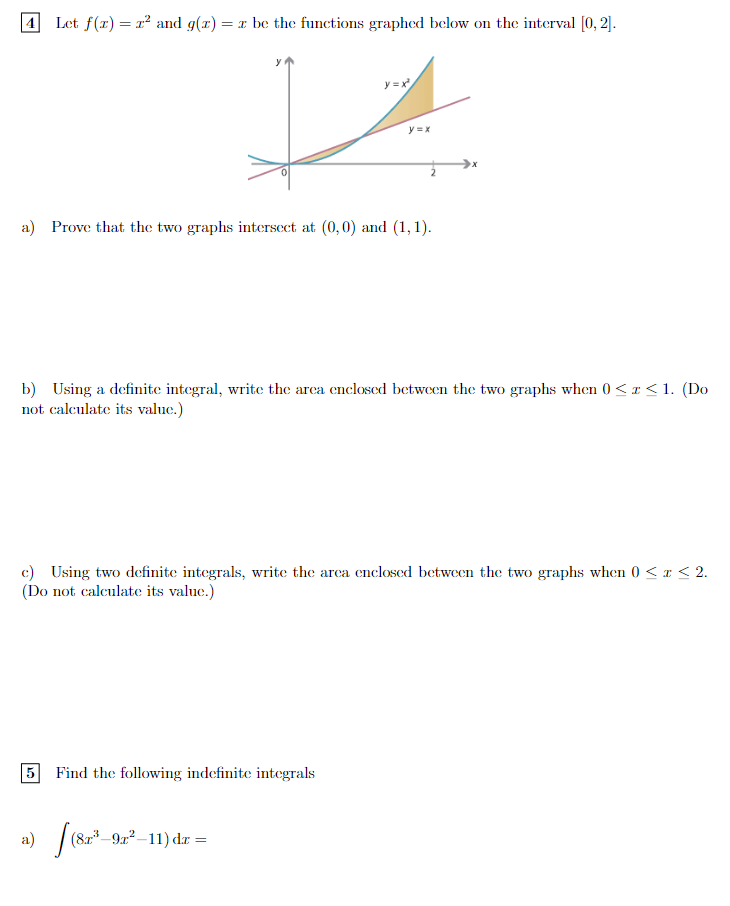 Solved 4 Let f(x)=x2 and g(x)=x be the functions graphed | Chegg.com