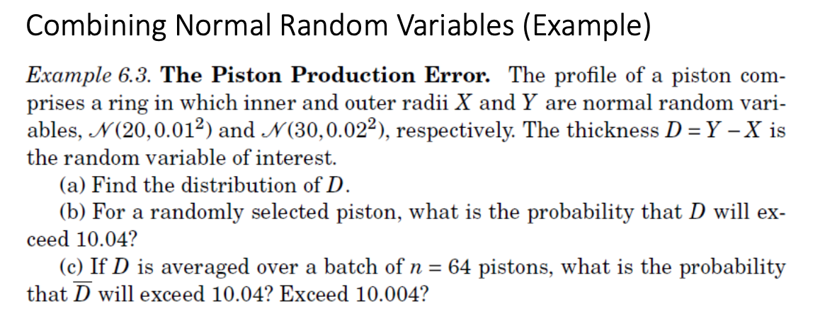 Solved Combining Normal Random Variables (Example) Example | Chegg.com