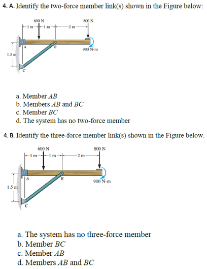 Solved 4. A. Identify the two-force member link(s) shown in | Chegg.com