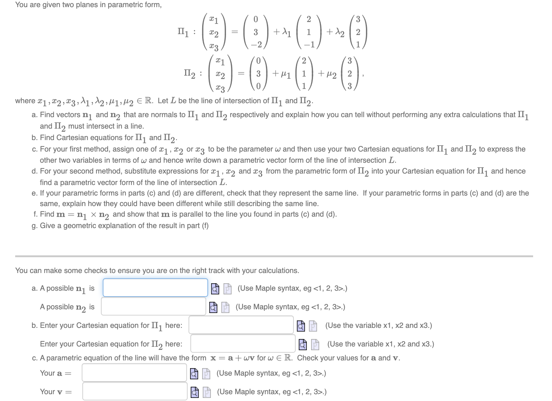 Solved You are given two planes in parametric form, | Chegg.com