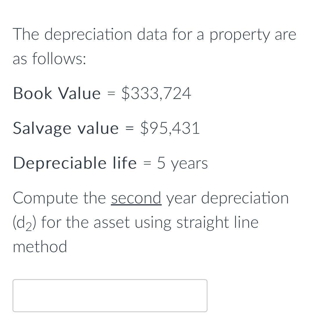 Solved The depreciation data for a property are as follows: | Chegg.com