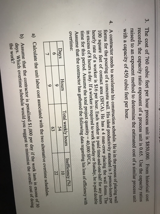 Solved 3. The cost of 760 cubic feet per hour process unit | Chegg.com