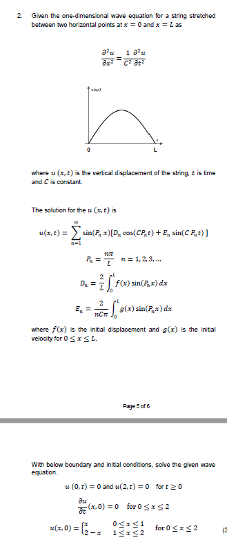 Solved 2. Given the one-dimensional wave equation for a | Chegg.com