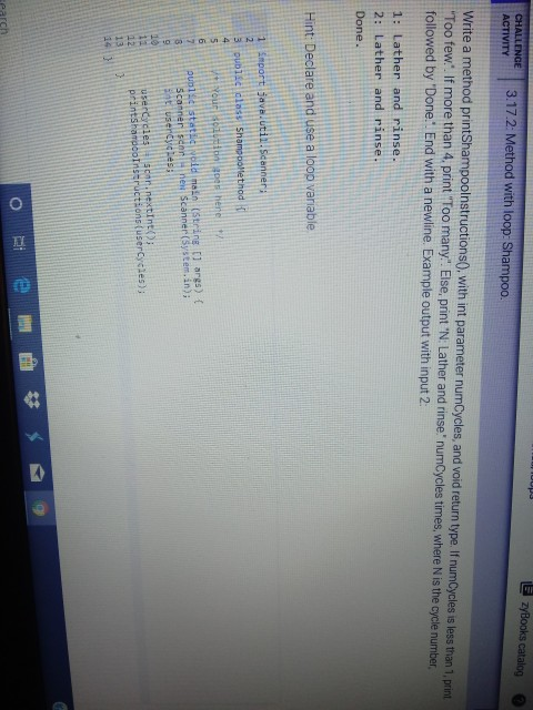 Solved CHALLENGE zyBooks catalogo 3.17.2: Method with loop: | Chegg.com