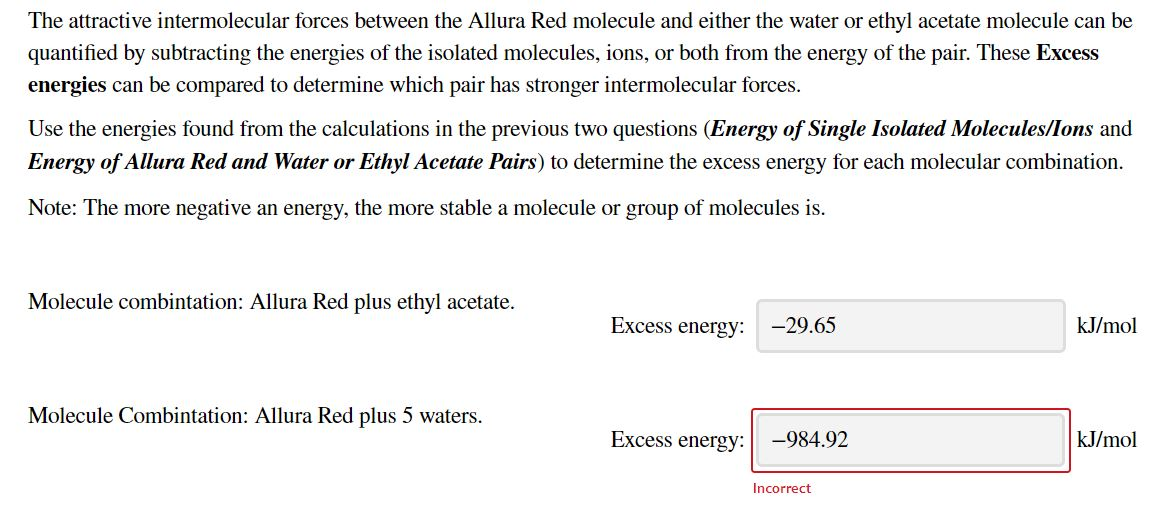 Solved E means Energy Allura Red(E= -1143.41kj/mol) , Ethyl | Chegg.com