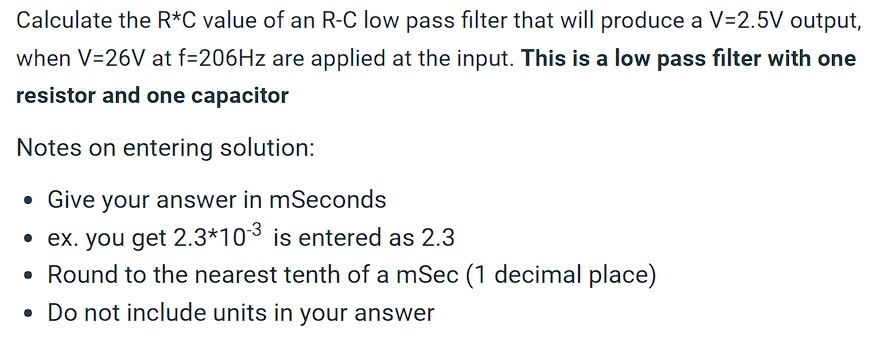 Solved Calculate the R∗C value of an R−C low pass filter | Chegg.com
