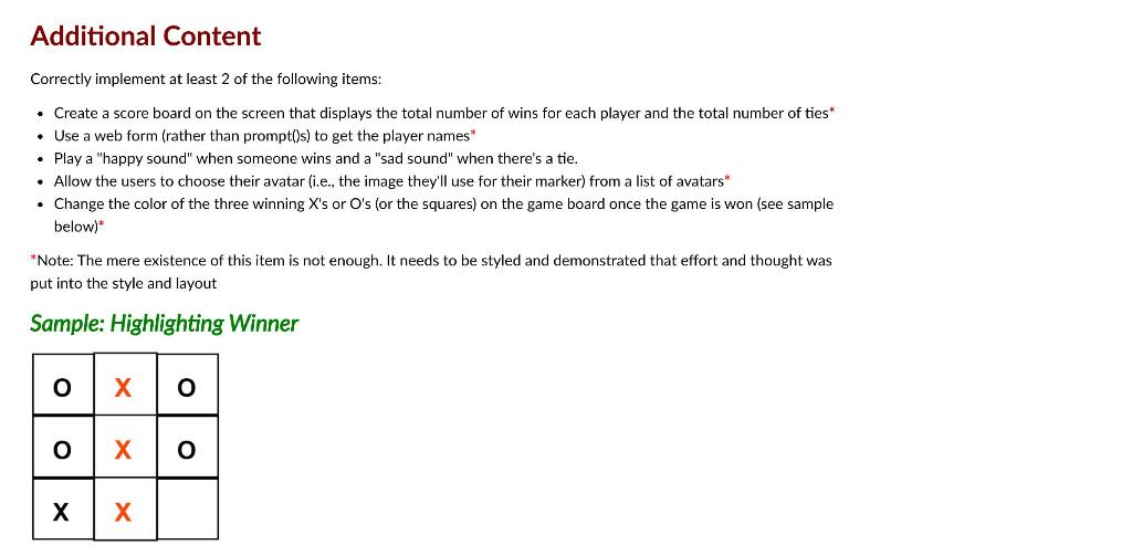 Solved Additional Content Correctly implement at least 2 of | Chegg.com