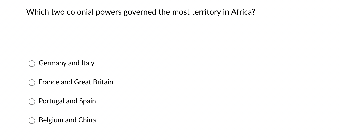Solved Which two colonial powers governed the most territory | Chegg.com