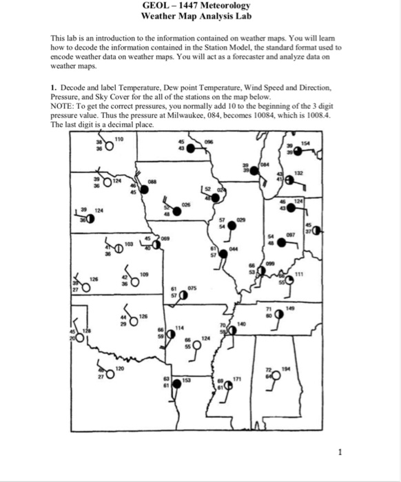 GEOL-1447 Meteorology Weather Map Analysis Lab This | Chegg.com